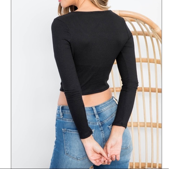 Trendy boutique | Tops | Black Long Sleeve Split Scoop Neck Ribbed Knit ...